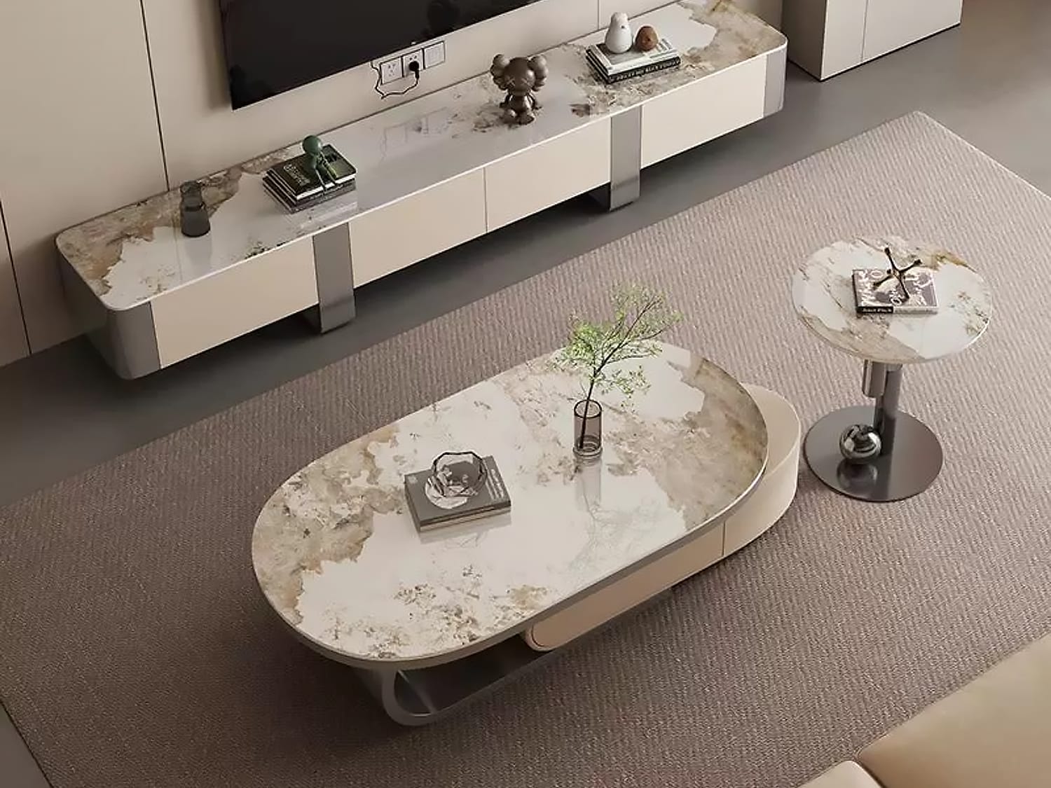 Tarana Marble Sintered Stone Storage Coffee Table/With Side Table ...