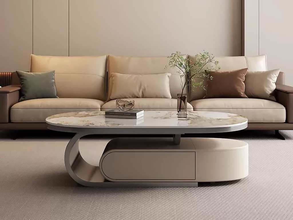 Tarana Marble Sintered Stone Storage Coffee Table/With Side Table ...