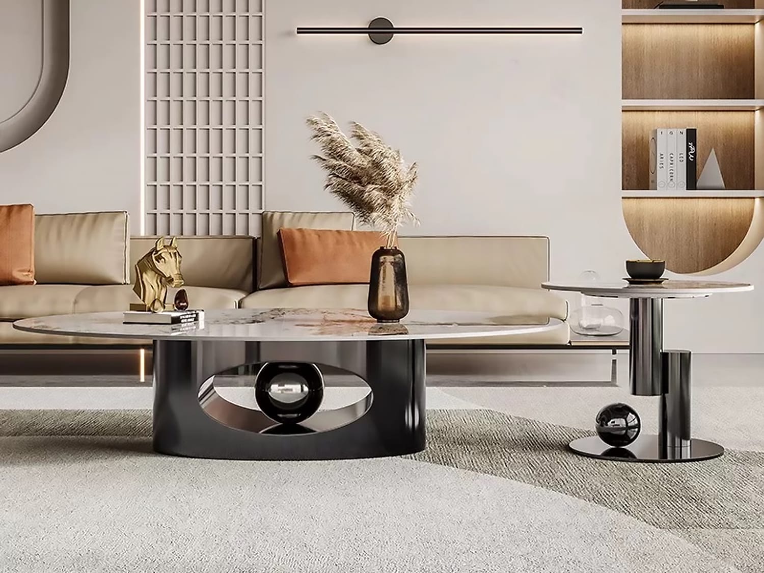 Pymble Marble Sintered Stone Coffee Table/With Side Table | Agape Furniture