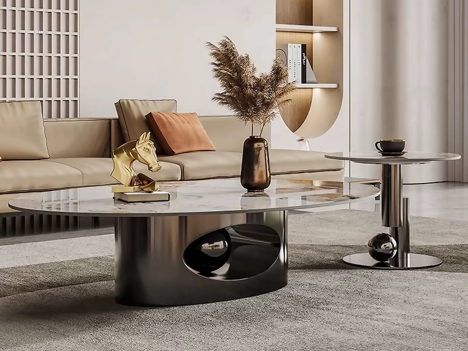 Pymble Marble Sintered Stone Coffee Table/With Side Table | Agape Furniture