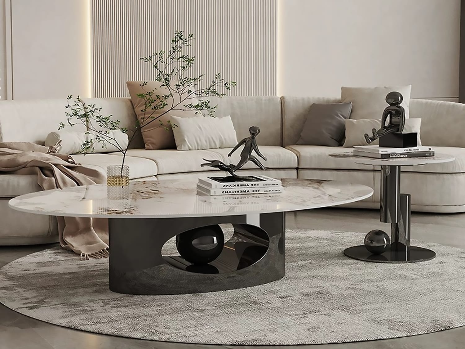 Pymble Marble Sintered Stone Coffee Table/With Side Table | Agape Furniture