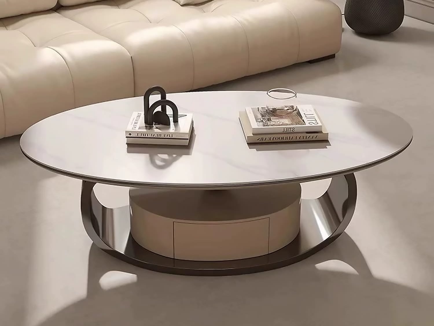 Forest Marble Sintered Stone Storage Coffee Table/With Side Table ...