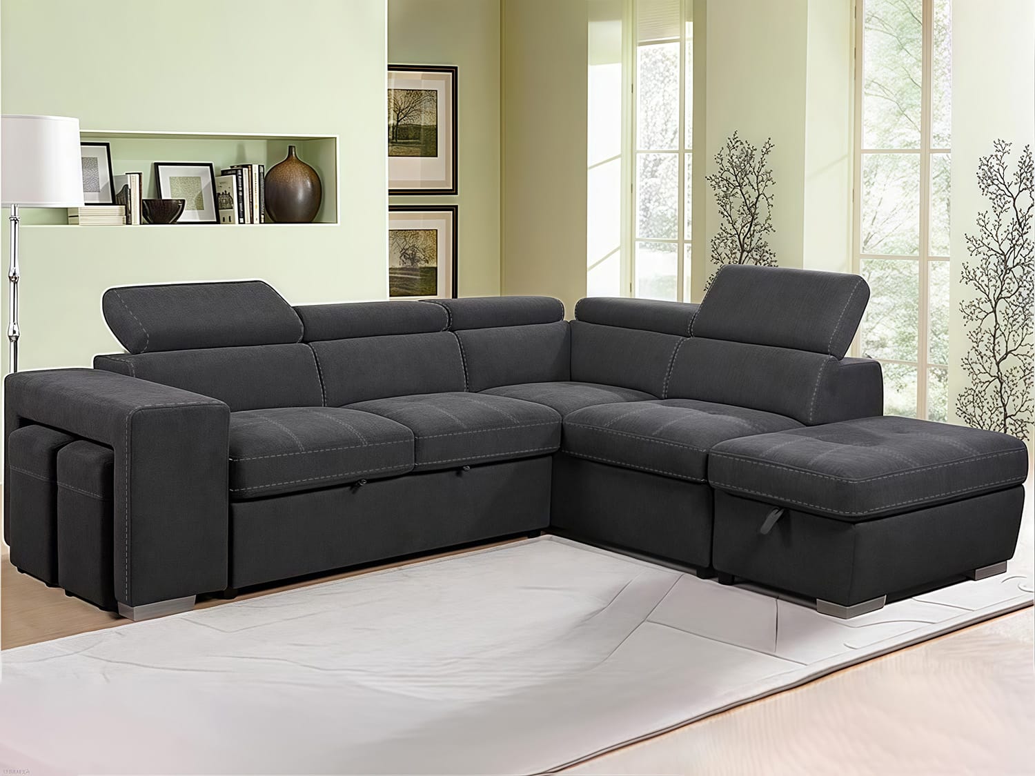 Bellini Left/Right Chaise Cotton and linen fabric Sofa bed with Ottoman ...