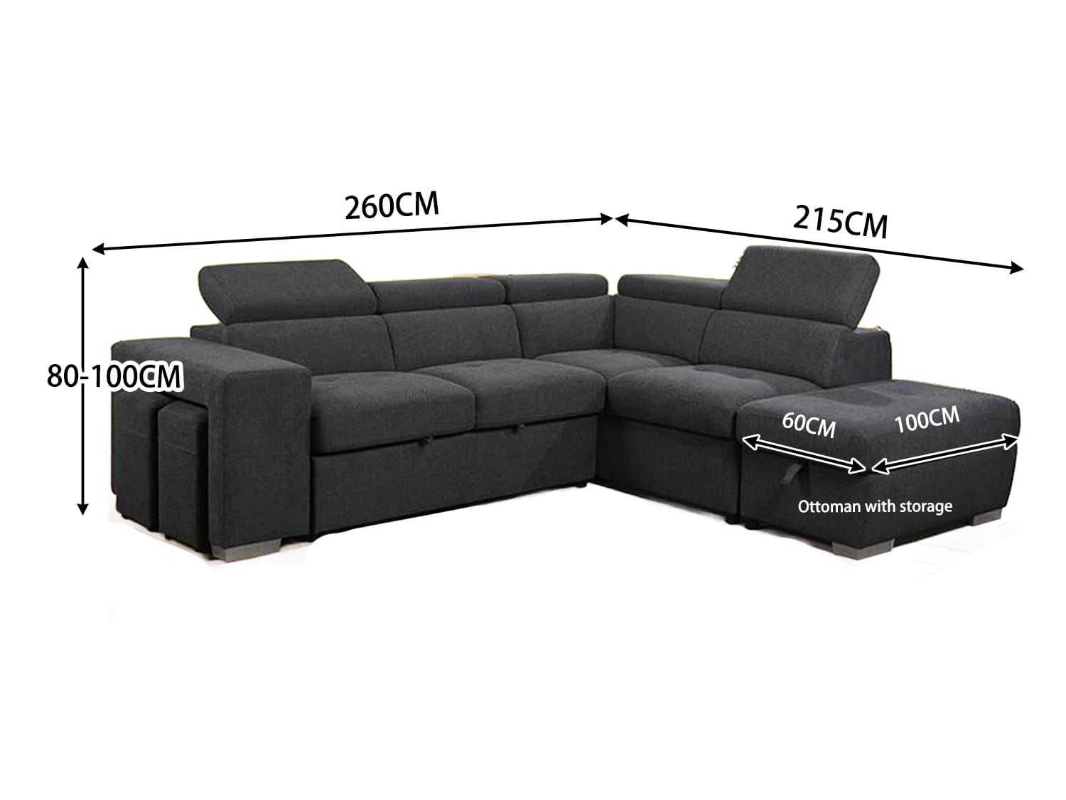 Bellini Left/Right Chaise Cotton and linen fabric Sofa bed with Ottoman ...