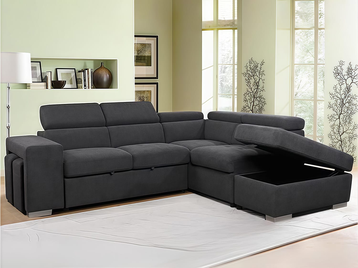 Bellini Left/Right Chaise Cotton and linen fabric Sofa bed with Ottoman ...