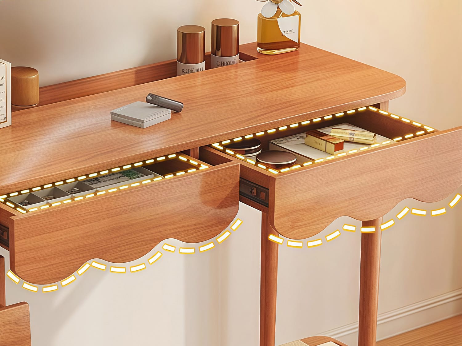 Hoyt Wooden Extendable Dressing Table-With LED Mirror/Without LED ...