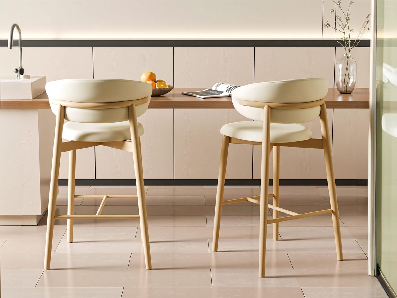 Troy Wooden Leather Bar Stool-Walnut/Black/Natural | Agape Furniture