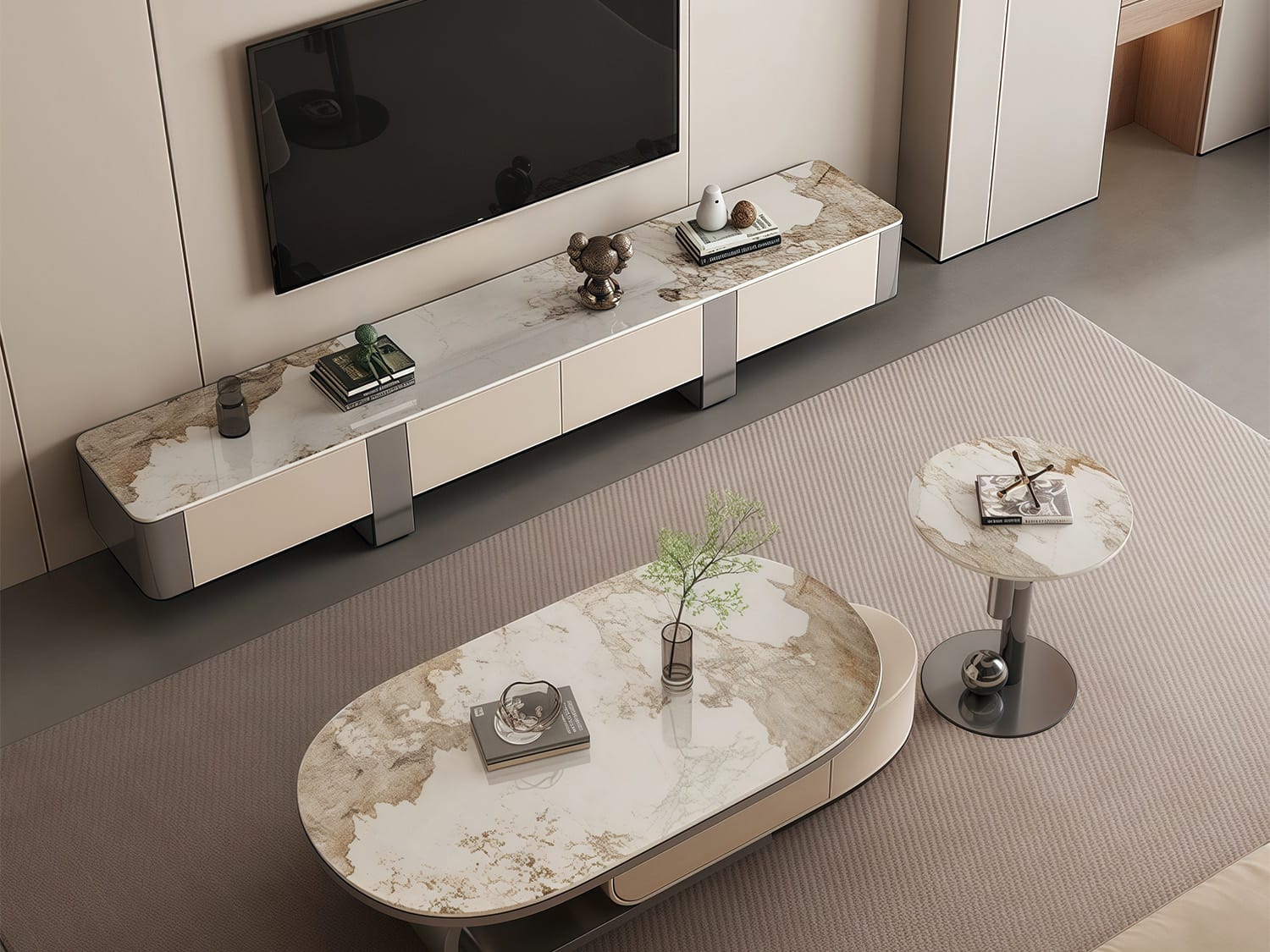 Tarana Modern Sintered Stone TV Unit-200CM/220CM/240CM | Agape Furniture