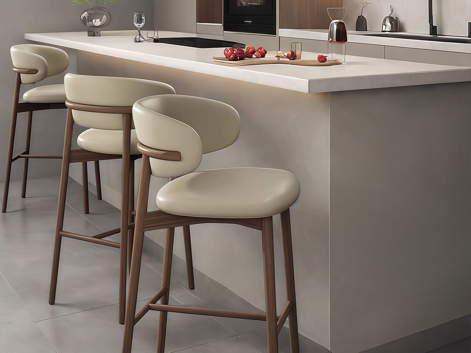 Troy Wooden Leather Bar Stool-Walnut/Black/Natural | Agape Furniture