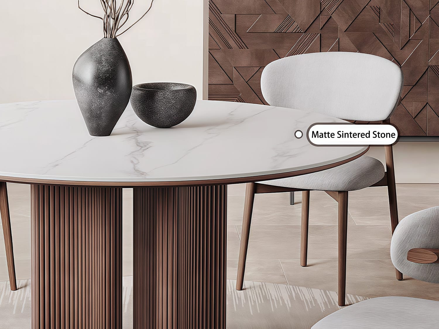 Avery Matt Harabai Sintered Stone Dining Table-Walnut-With/Without Lazy Susan-120/135/150CM ...