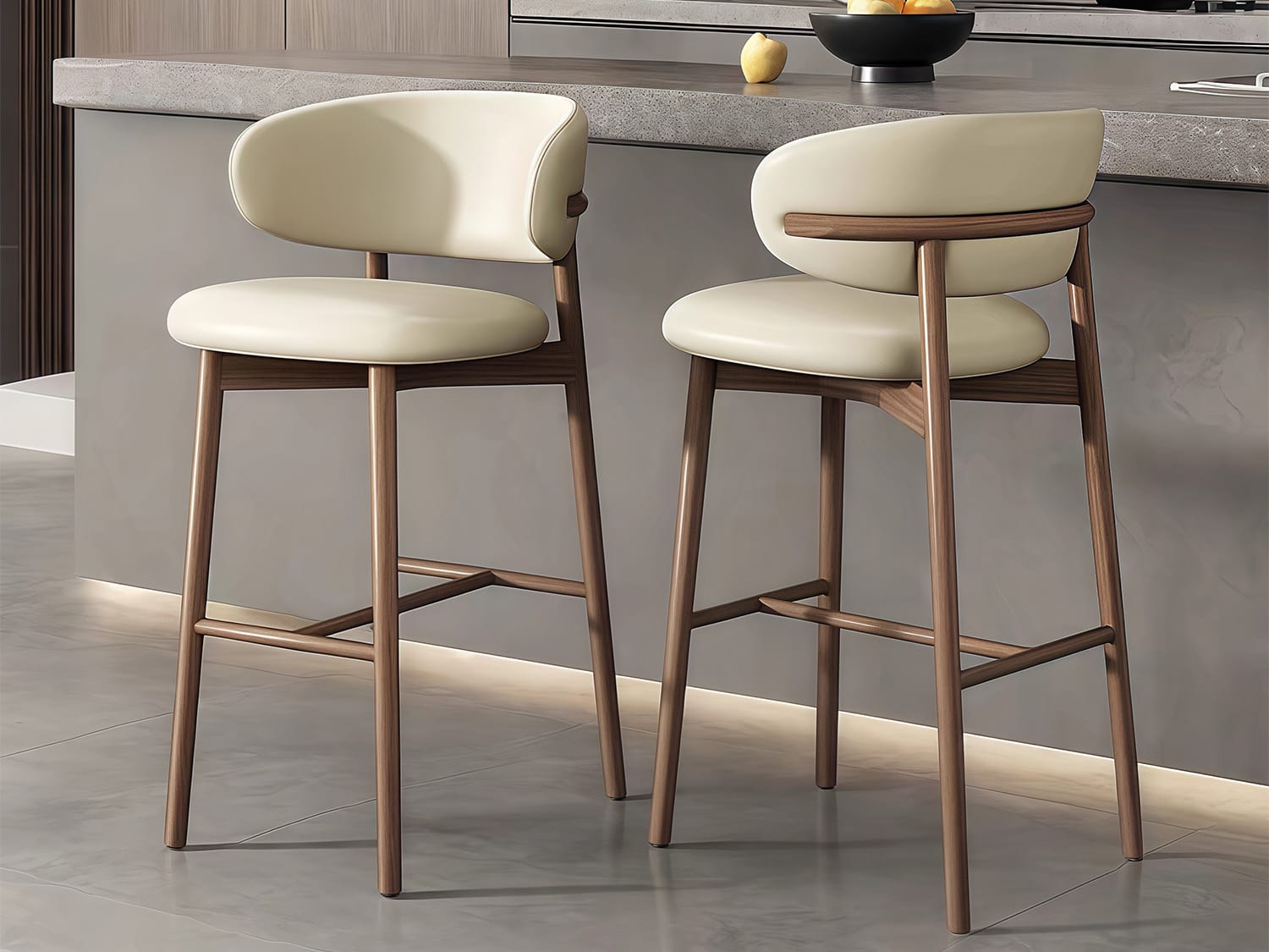 Troy Wooden Leather Bar Stool-Walnut/Black/Natural | Agape Furniture