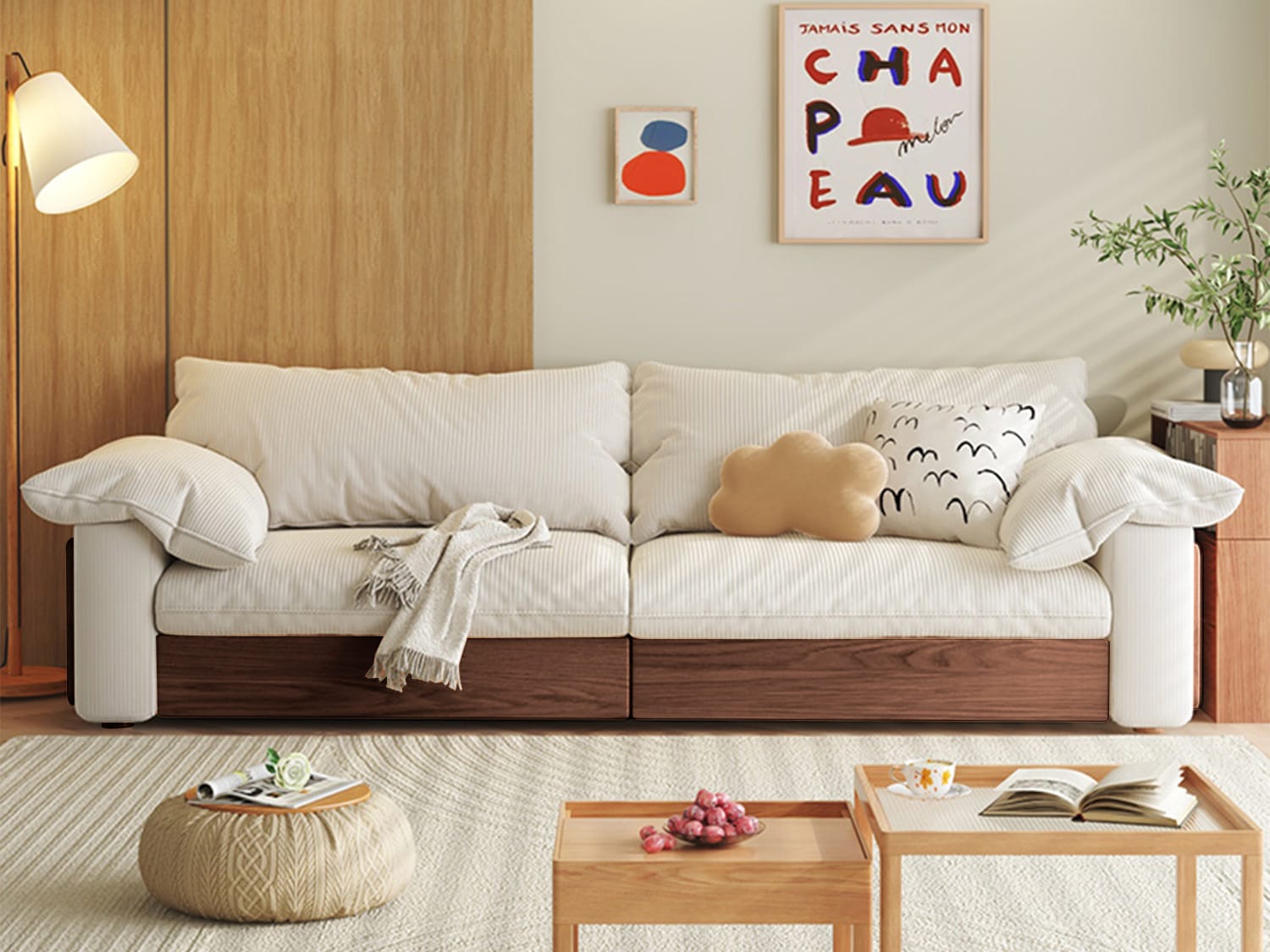 Halsey Modern Design Extension Sofa Bed-Off-White/Blackish Green-210CM/250CM | Agape Furniture