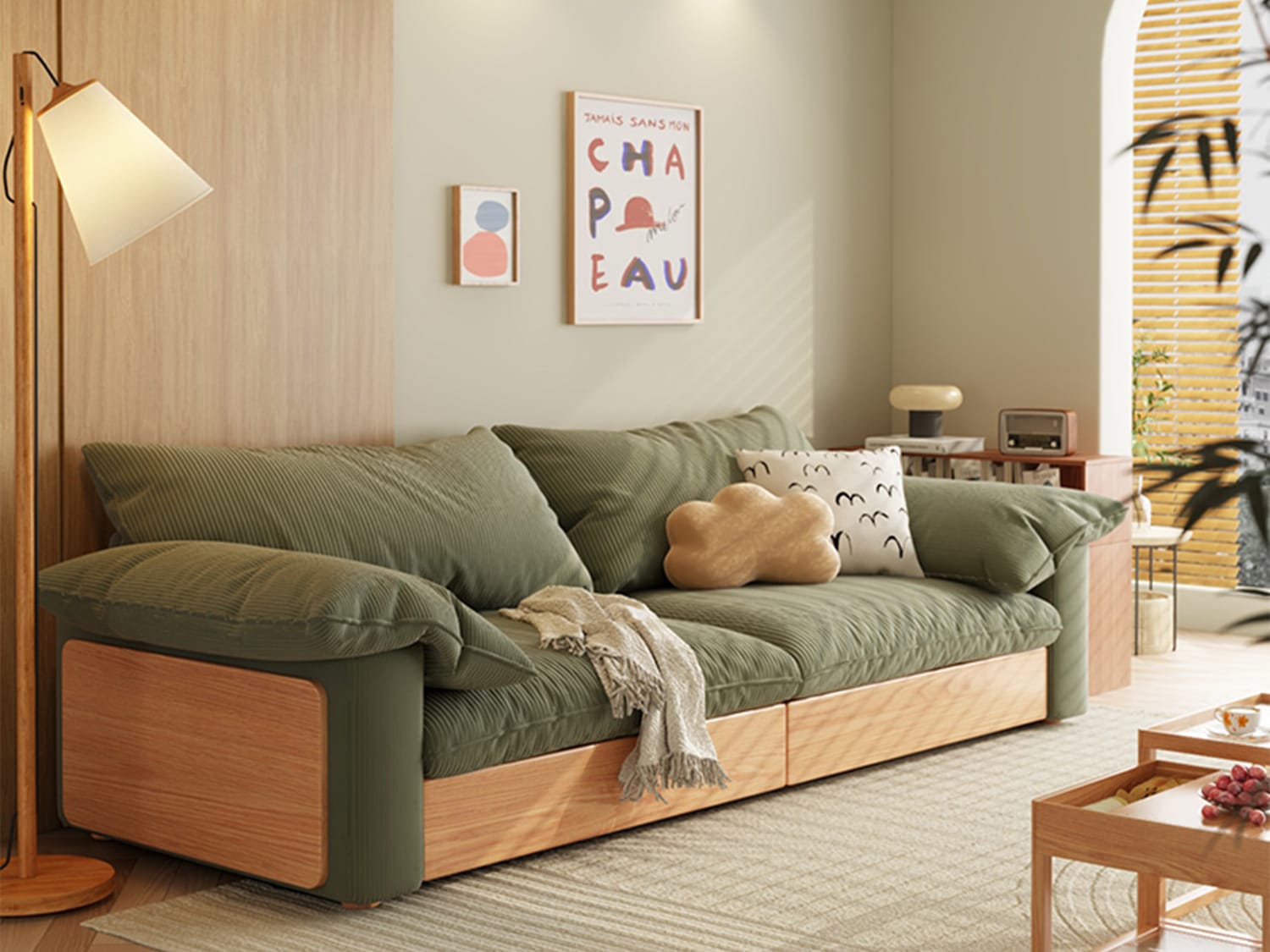 Pasha Modern Design Extension Sofa Bed-Off-White/Blackish Green-210CM ...