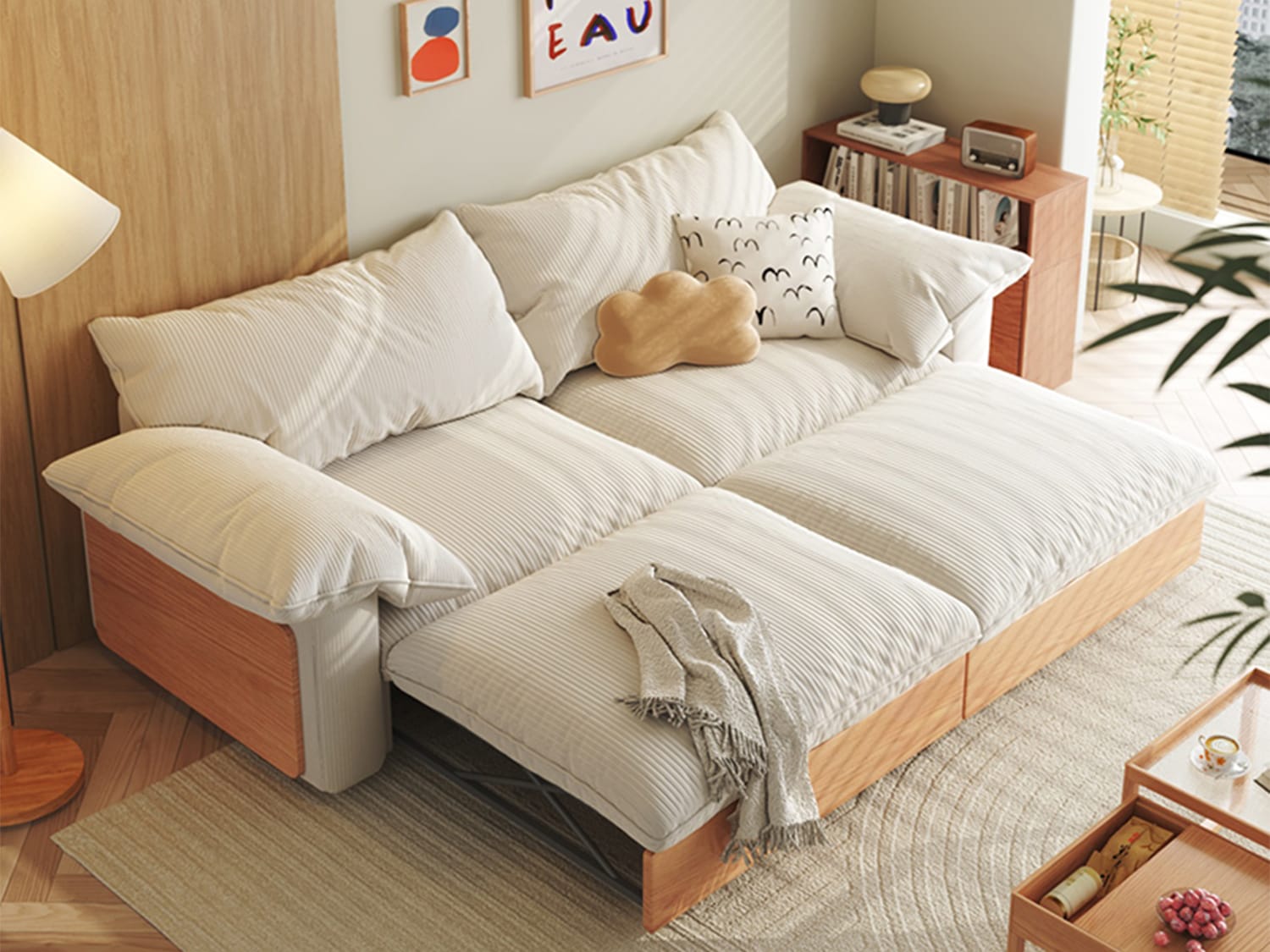 Pasha Modern Design Extension Sofa Bed-Off-White/Blackish Green-210CM ...