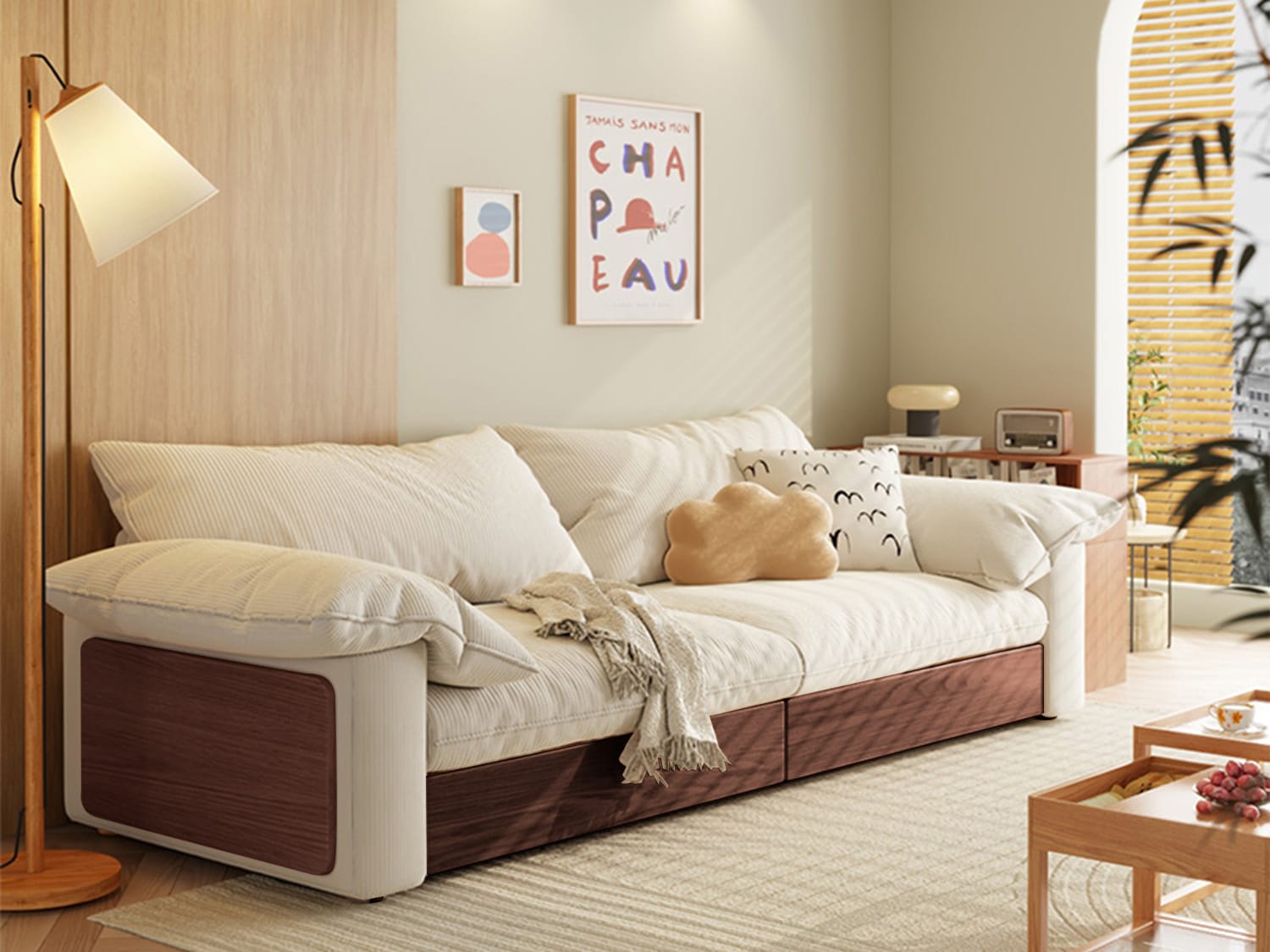 Halsey Modern Design Extension Sofa Bed-Off-White/Blackish Green-210CM/250CM | Agape Furniture