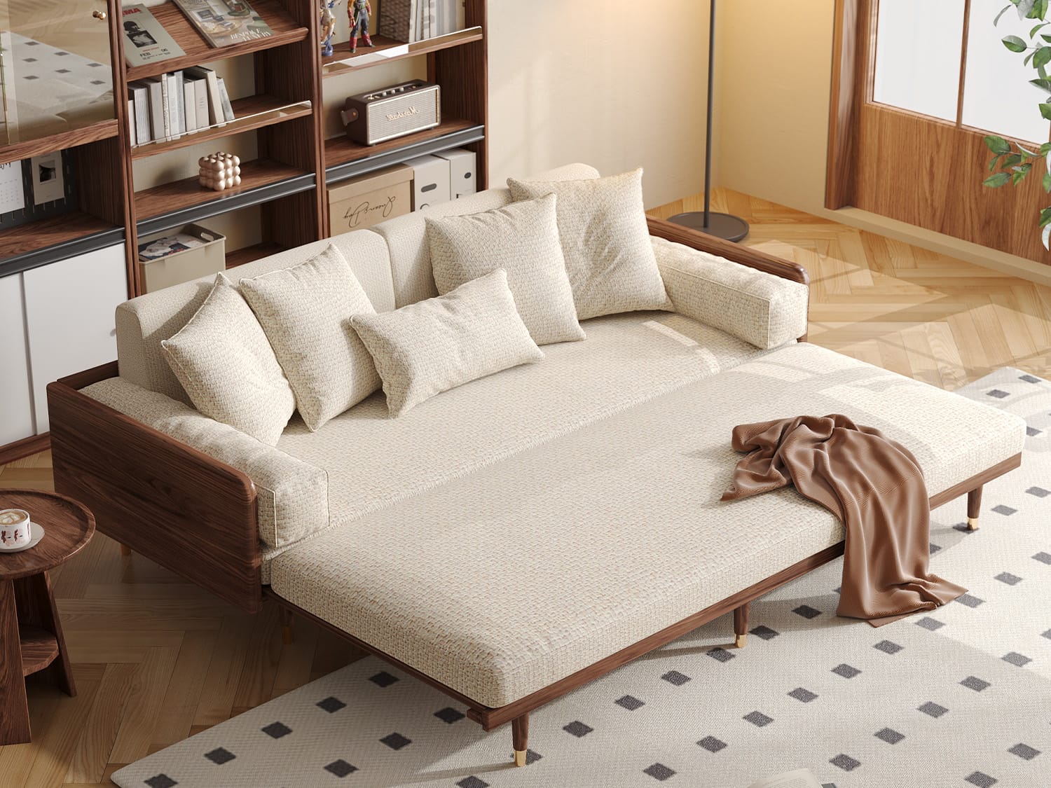 Campo Springs 3 Seaters Folding Design Extension Cotton and Linen Sofa ...