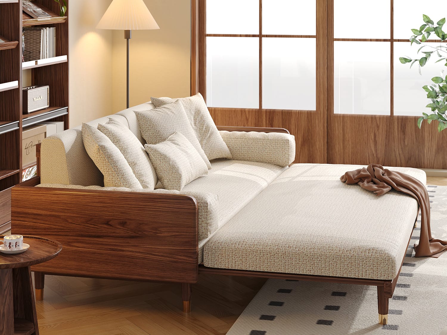 Campo Springs 3 Seaters Folding Design Extension Cotton and Linen Sofa ...