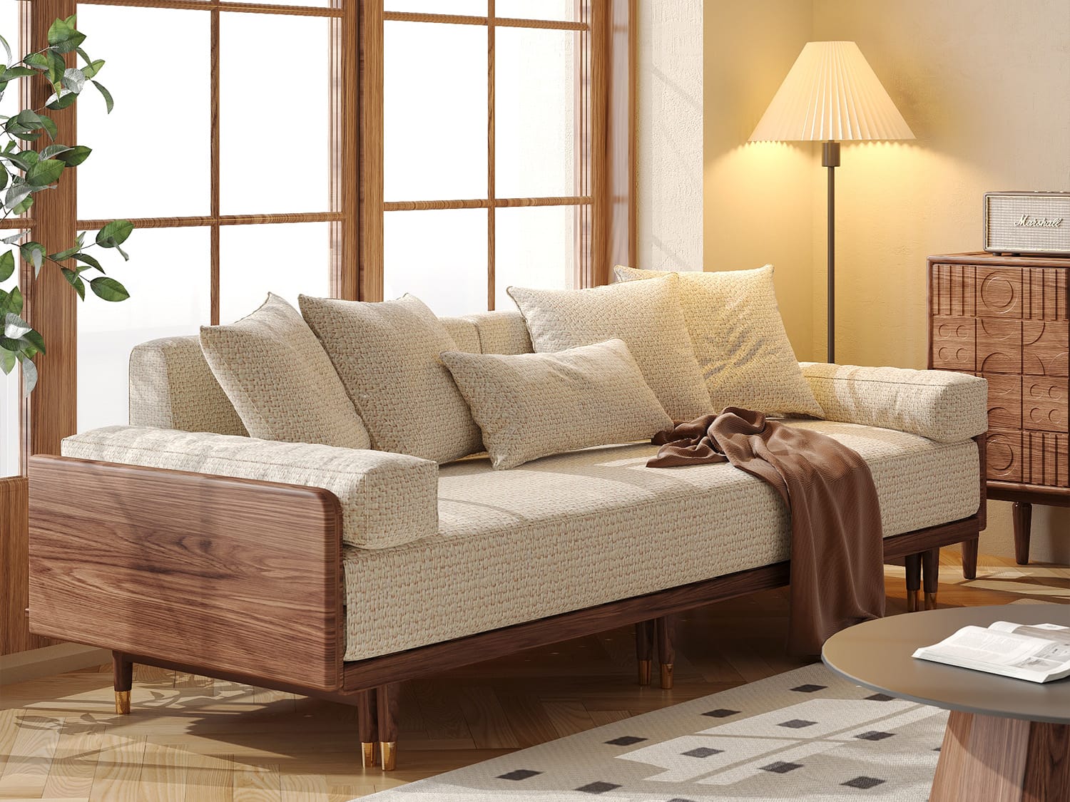 Campo Springs 3 Seaters Folding Design Extension Cotton and Linen Sofa ...