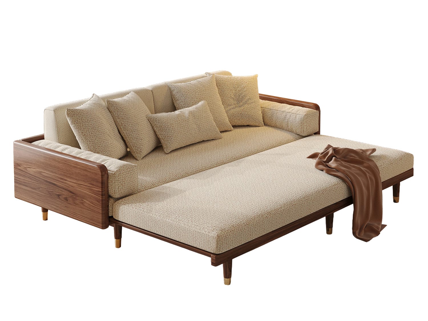 Campo Springs 3 Seaters Folding Design Extension Cotton and Linen Sofa ...