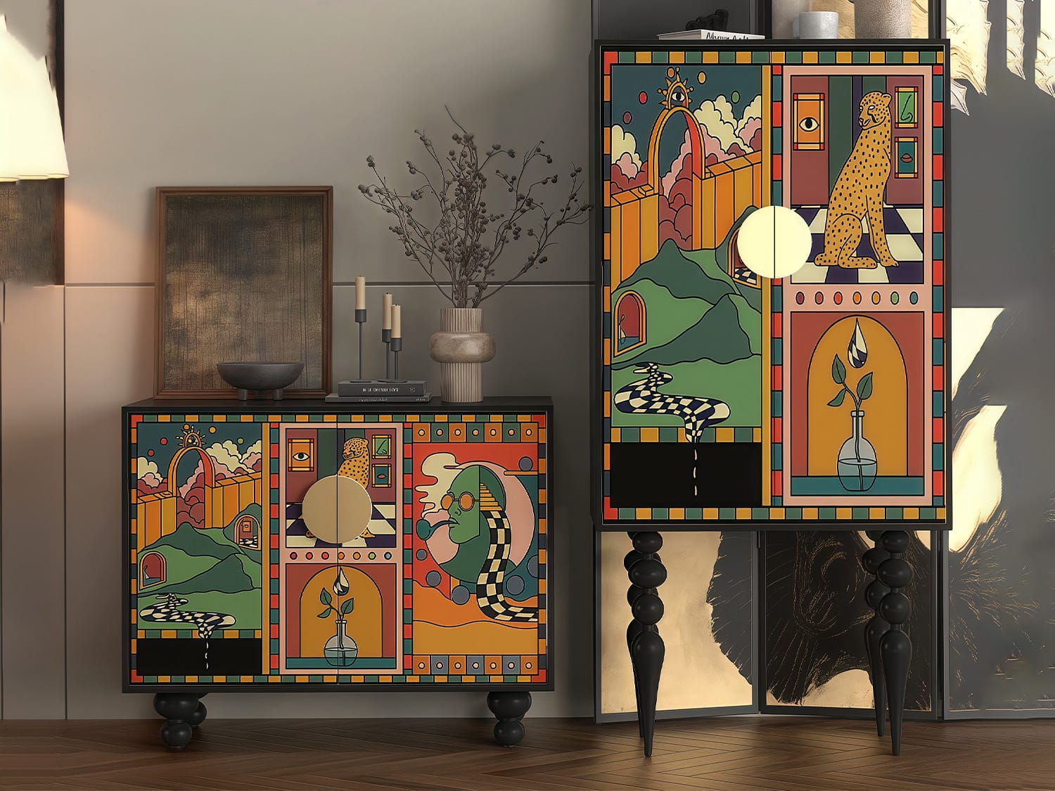 Sparta Retro Storage Side Cabinet/Tall Cabinet | Agape Furniture