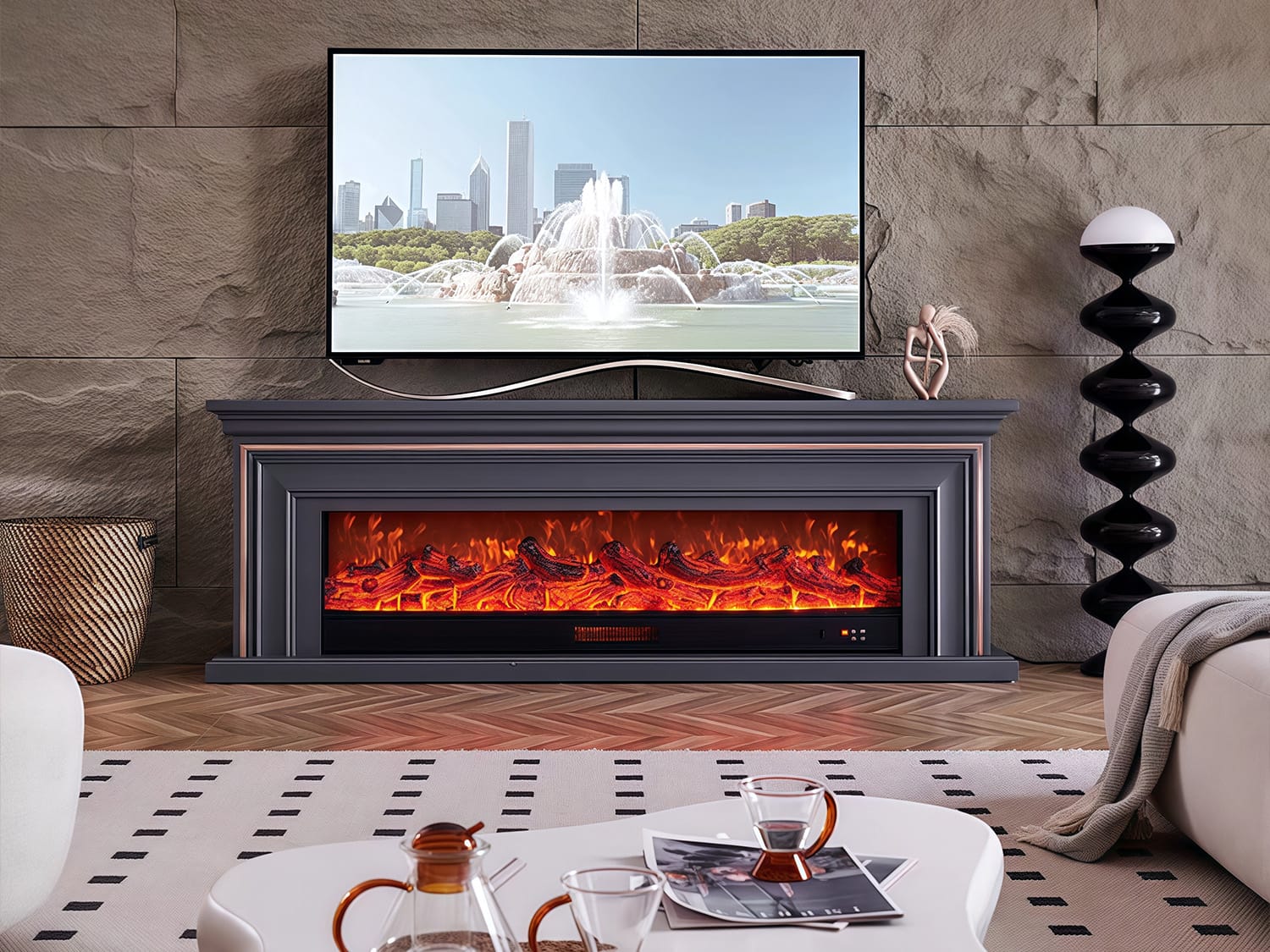 Hawaii Decorative/Electric Heater Fireplace with LED Optical Artificial ...