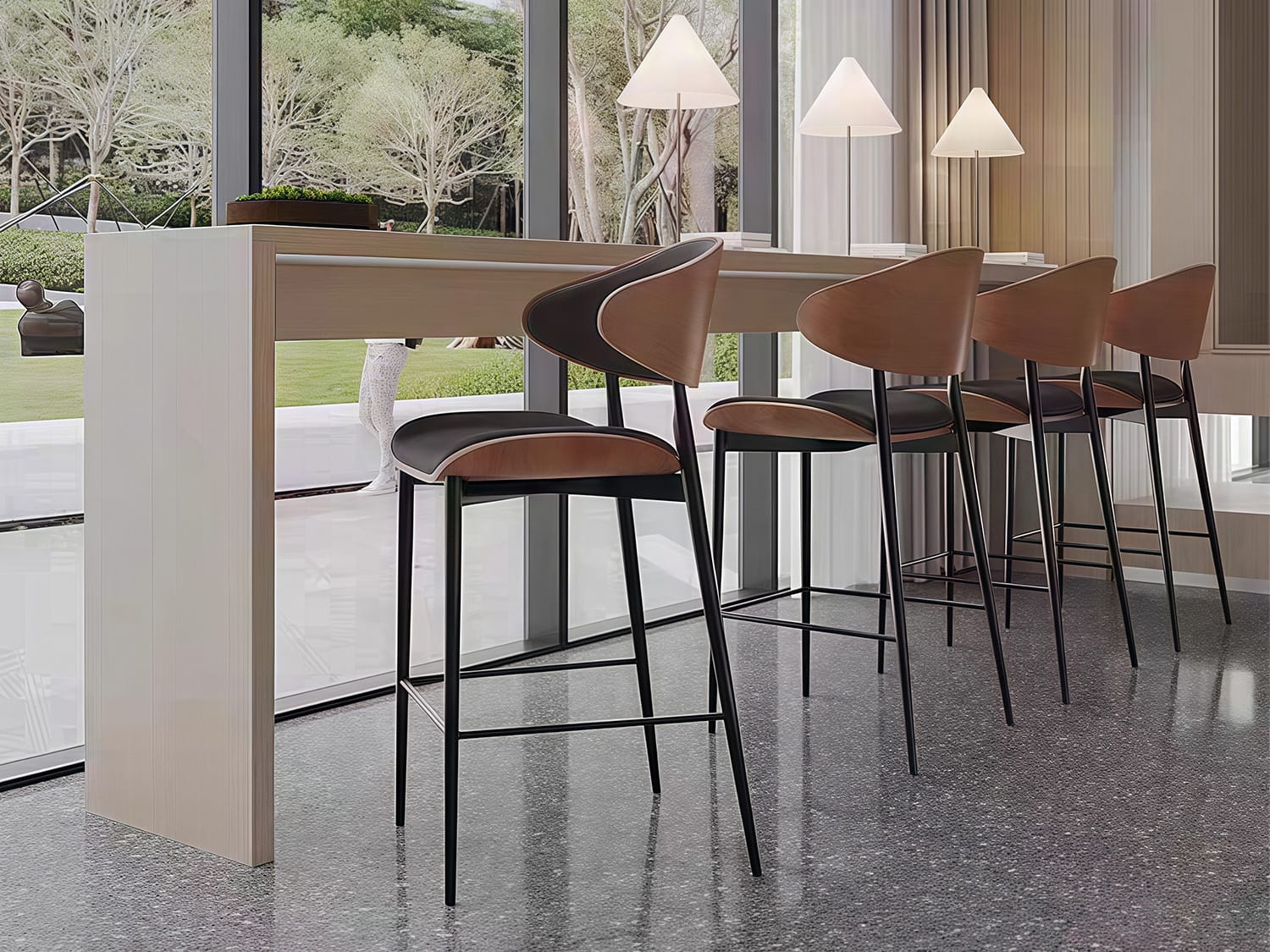 Yemusi Modern Leather Bar Stool-White/Black/Brown | Agape Furniture