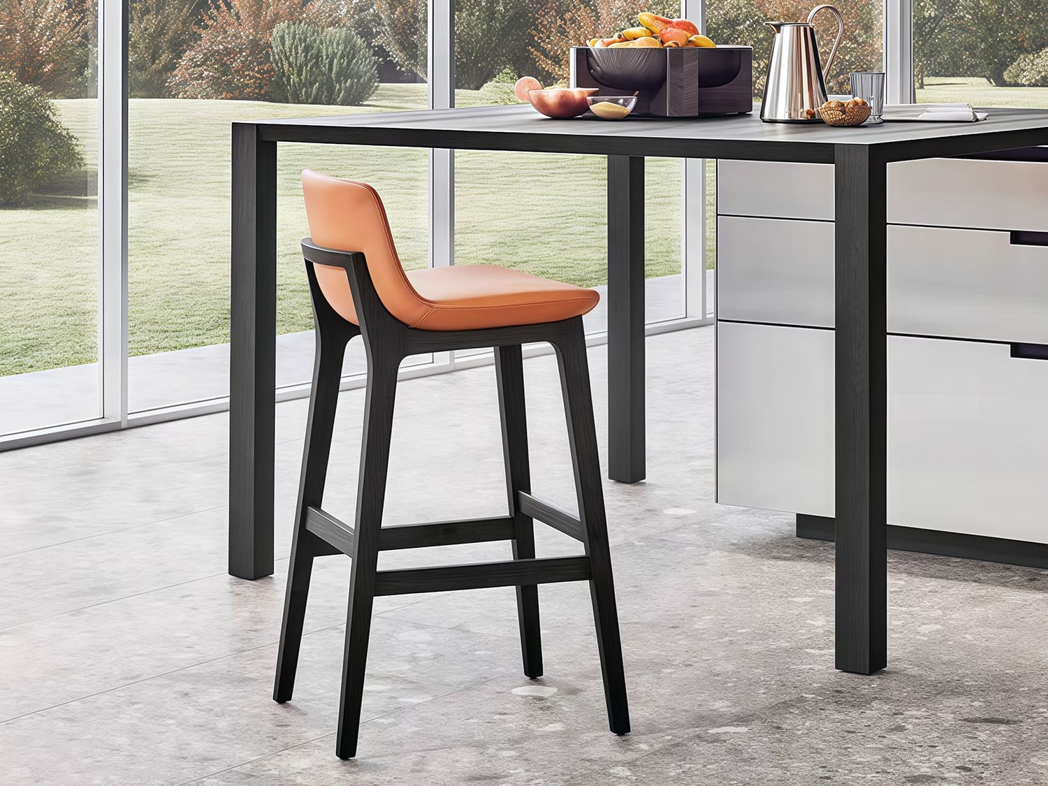 Uited Wooden Leather Bar Stool-Off White/Grey/Brown/Amber | Agape Furniture