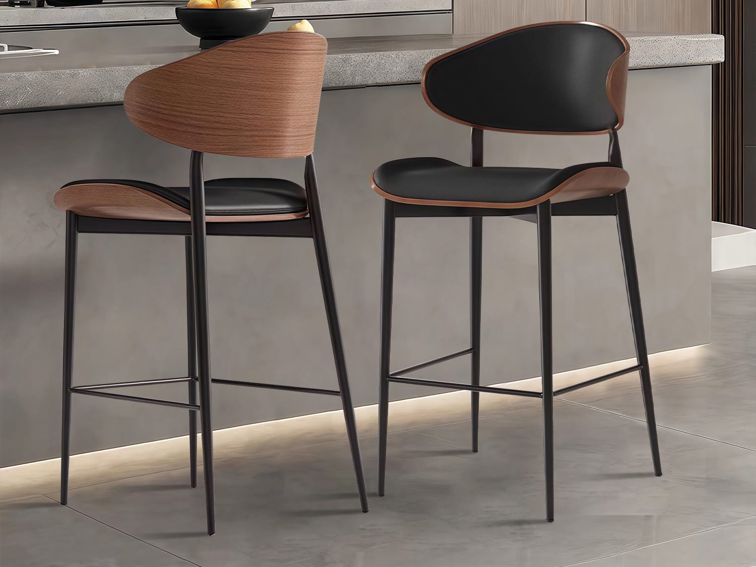 Yemusi Modern Leather Bar Stool-White/Black/Brown | Agape Furniture