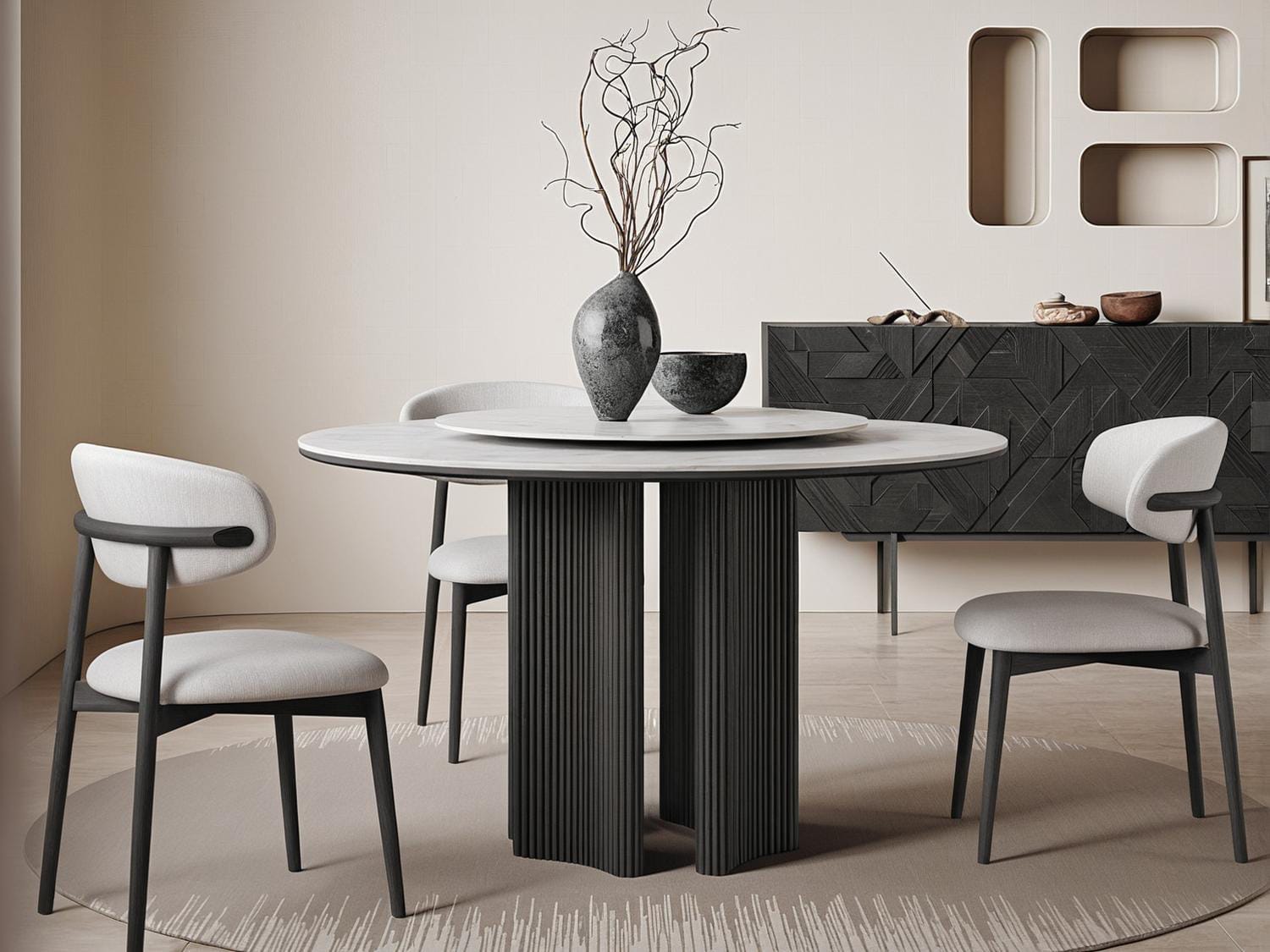 Avery Matt Harabai Sintered Stone Dining Table-Black-With/Without Lazy ...