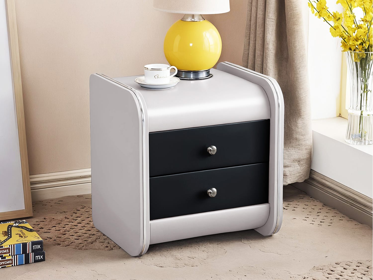 Kada Modern Leather Bedside Table | Agape Furniture