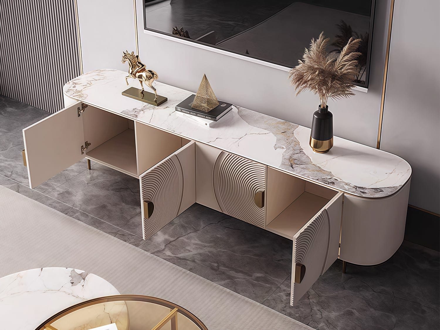 Melnar Modern Sintered Stone TV Unit-180CM/200CM/220CM | Agape Furniture