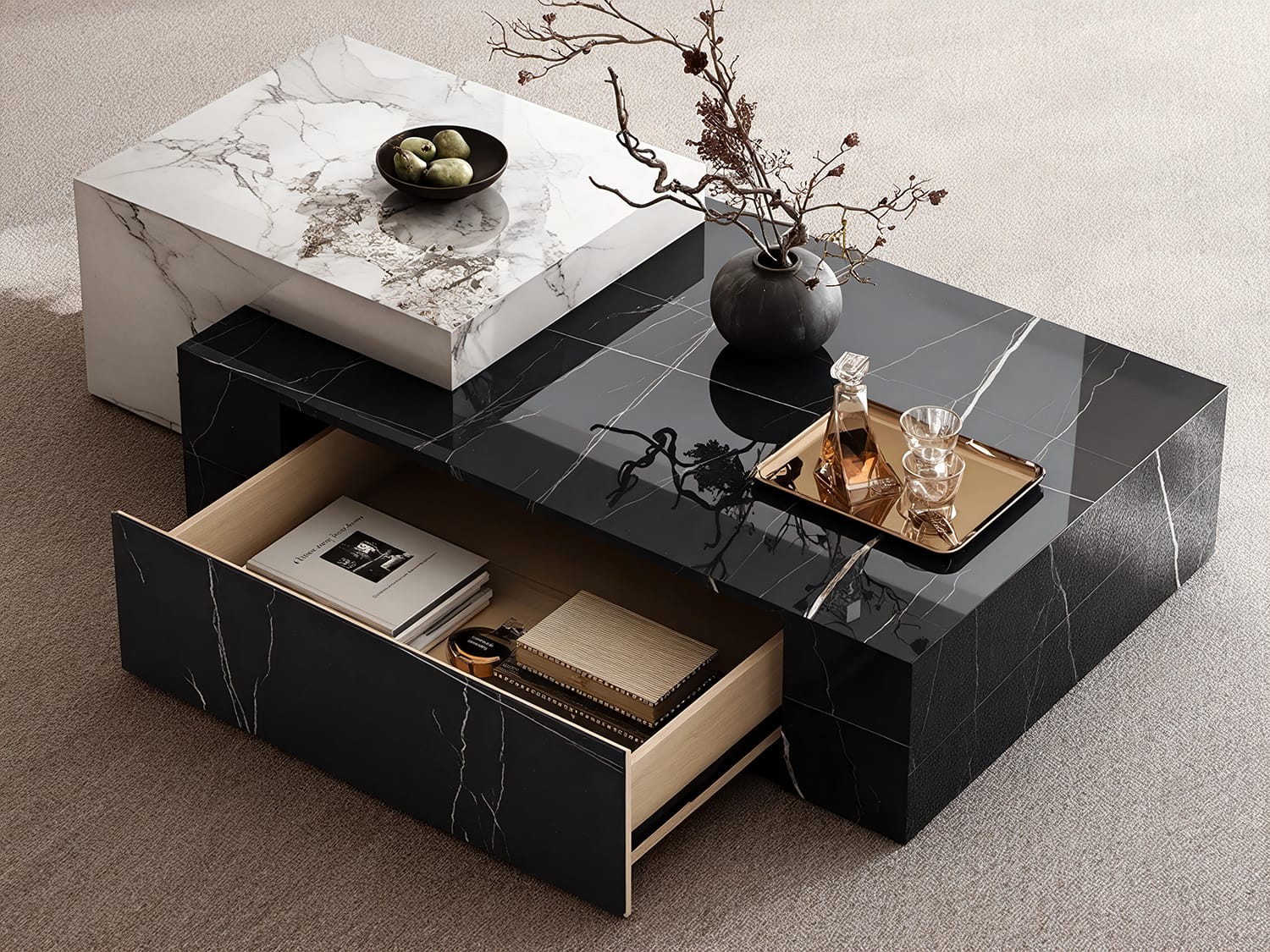 Pusey Marble Sintered Stone Coffee Table-135/152CM | Agape Furniture