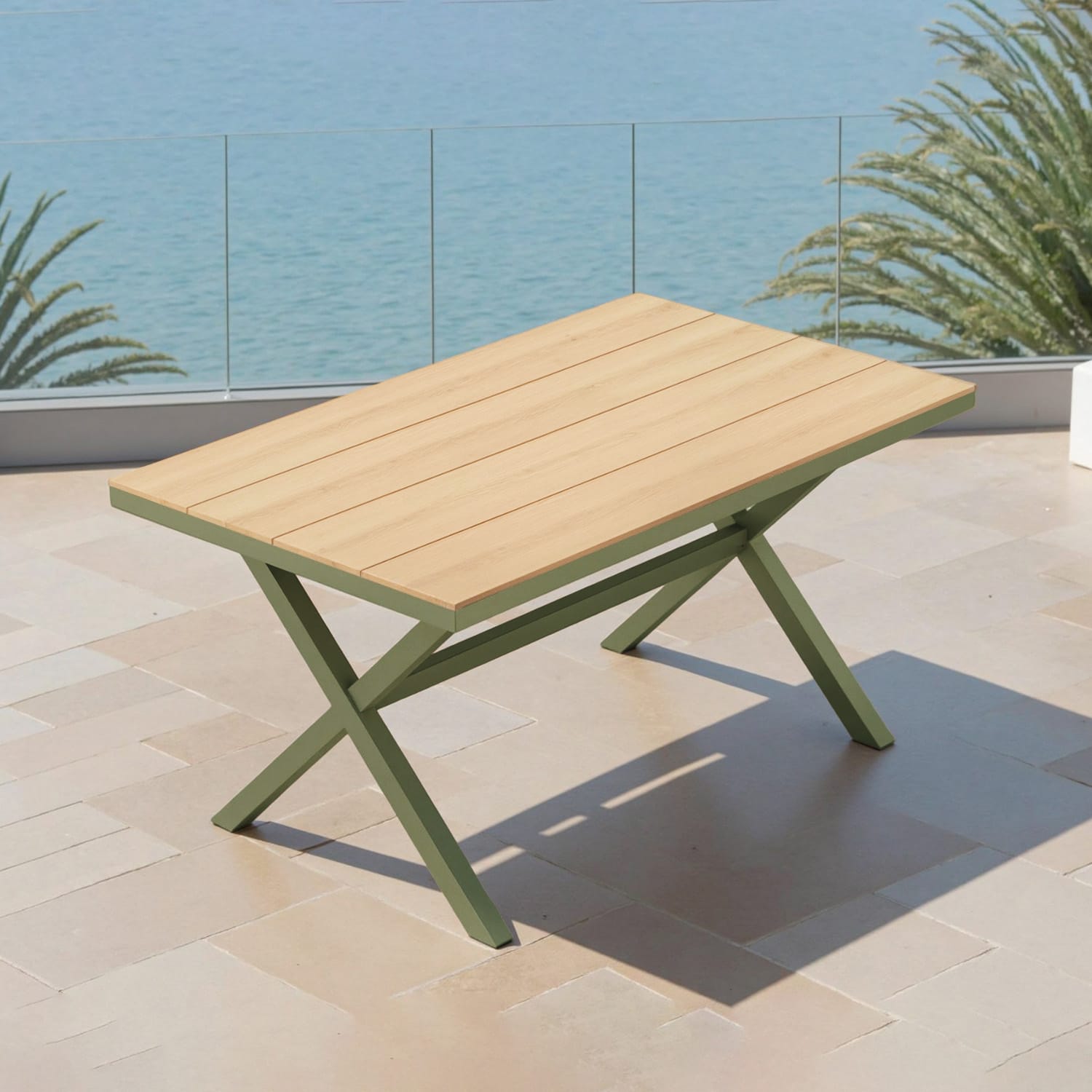 Zagora Outdoor WPC Top with Aluminium Frame Dining Table-Olive Green ...