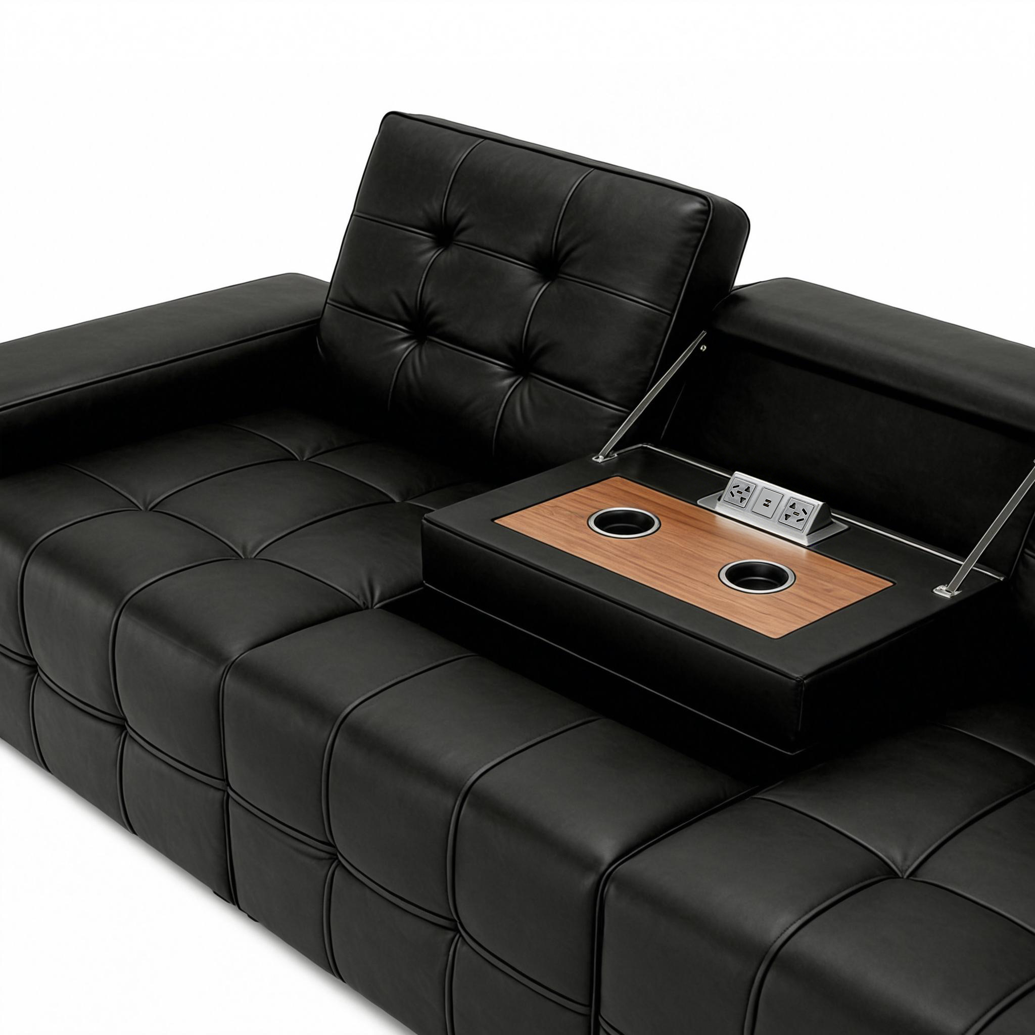 Ita Leather Electric Adjustable Sofa Bed With Flip-Down Console -Black ...