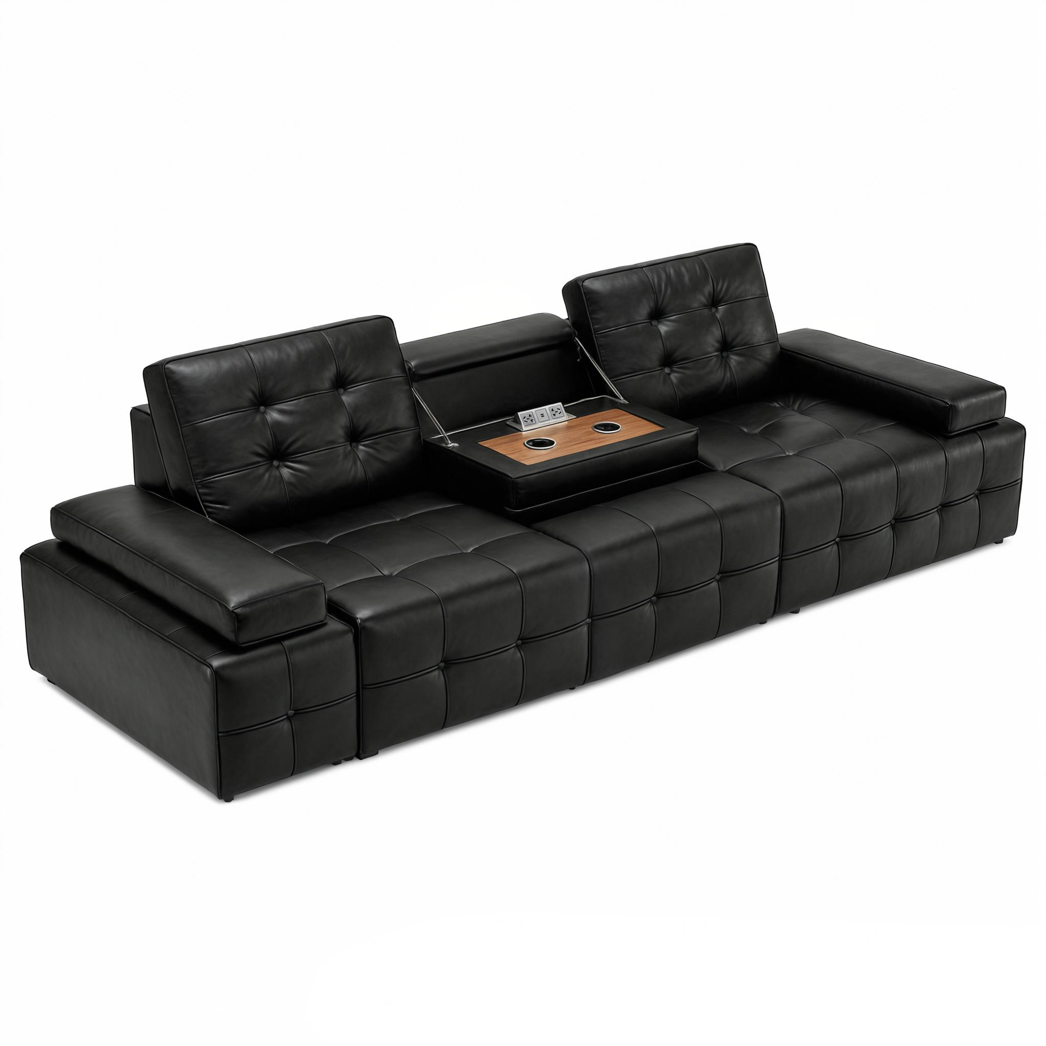 Ita Leather Electric Adjustable Sofa Bed With Flip-Down Console -Black ...
