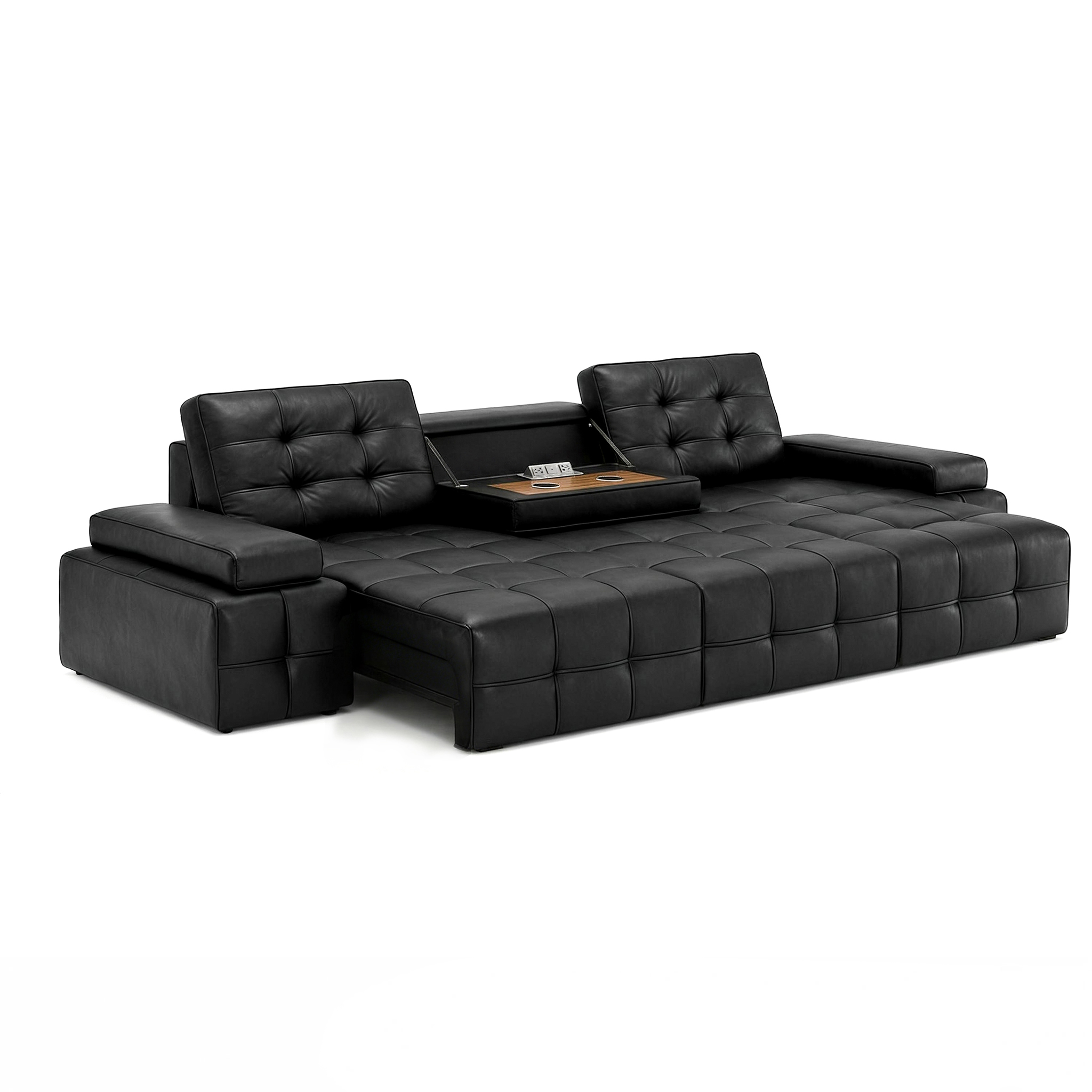Ita Leather Electric Adjustable Sofa Bed With Flip-Down Console -Black ...