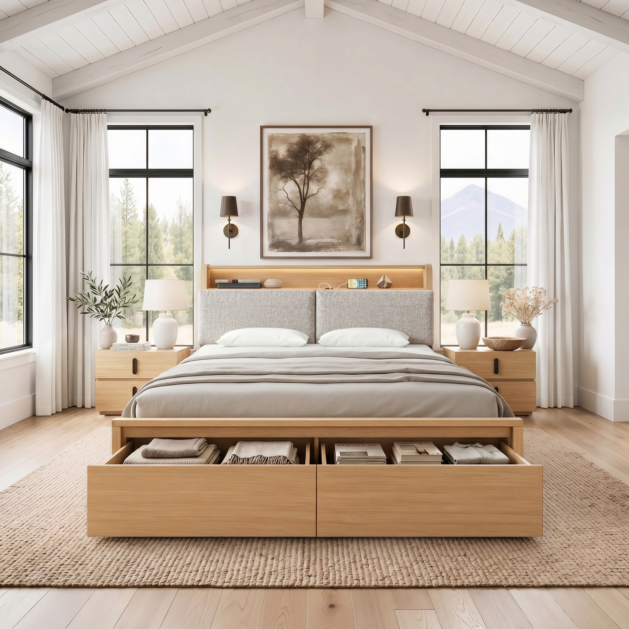 Bello Bed Frame With Gas Lift 2 Drawer Base-Natural-Queen/King | Agape ...