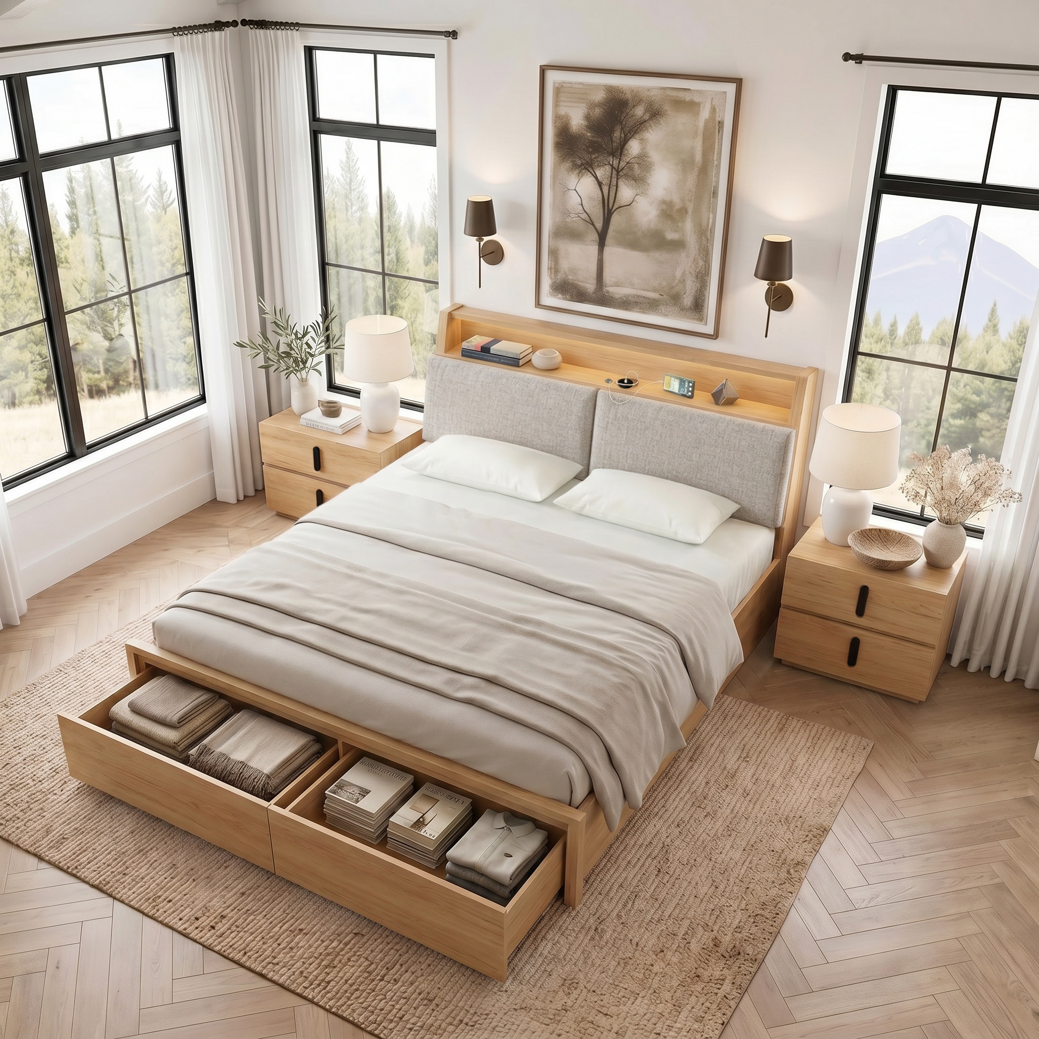 Bello Bed Frame With Gas Lift 2 Drawer Base-Natural-Queen/King | Agape ...